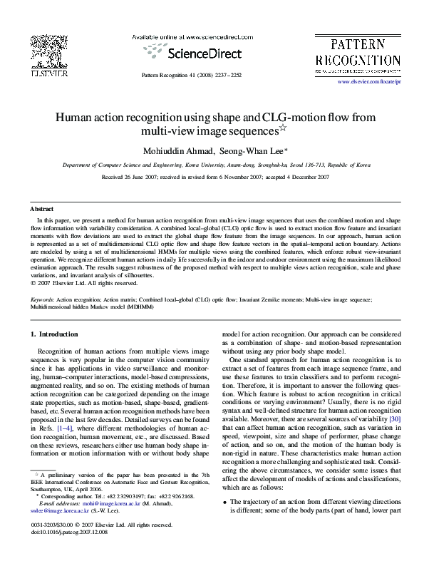 (PDF) Human action recognition using shape and CLG-motion flow from multi-view image sequences
