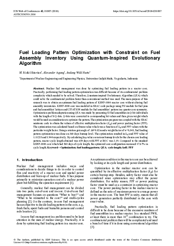 Pdf Fuel Loading Pattern Optimization With Constraint On Fuel Assembly Inventory Using Quantum