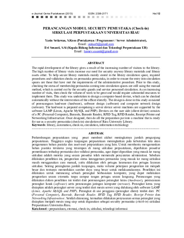 (PDF) Perancangan Modul Security Pemustaka (Check-In) Sirkulasi ...