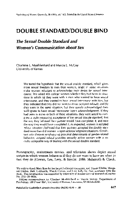 (PDF) Double Standard/Double Bind: The Sexual Double Standard and Women ...