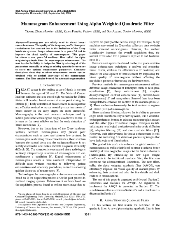 (PDF) Mammogram enhancement using alpha weighted quadratic filter
