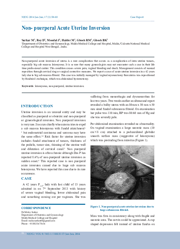 (PDF) Non-puerperal Acute Uterine Inversion