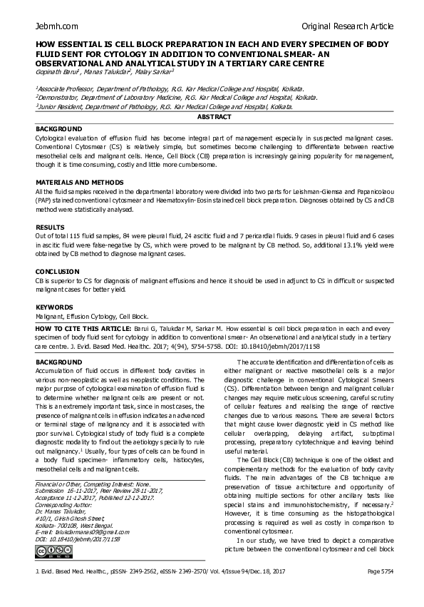 (PDF) How Essential is Cell Block Preparation in Each and Every ...