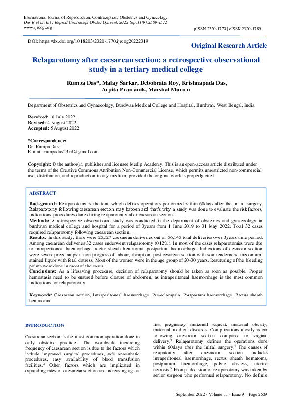 (PDF) Relaparotomy after caesarean section: a retrospective ...