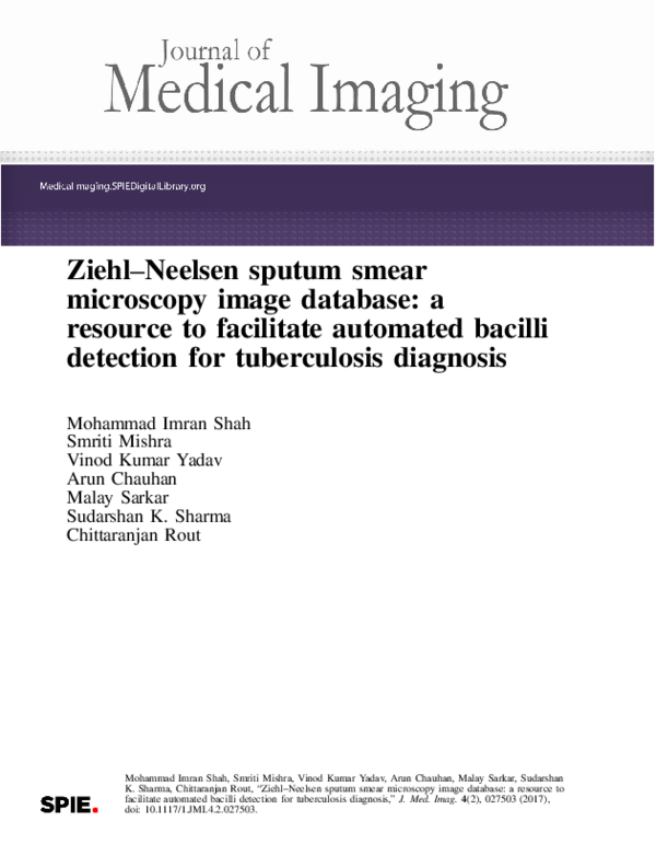 (PDF) Ziehl-Neelsen sputum smear microscopy image database: a resource ...
