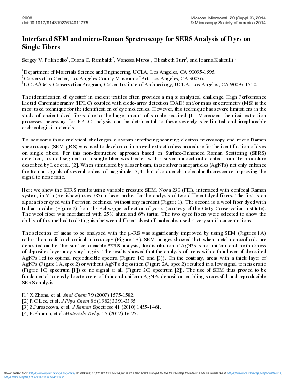 (PDF) Interfaced SEM and micro-Raman Spectroscopy for SERS Analysis of ...