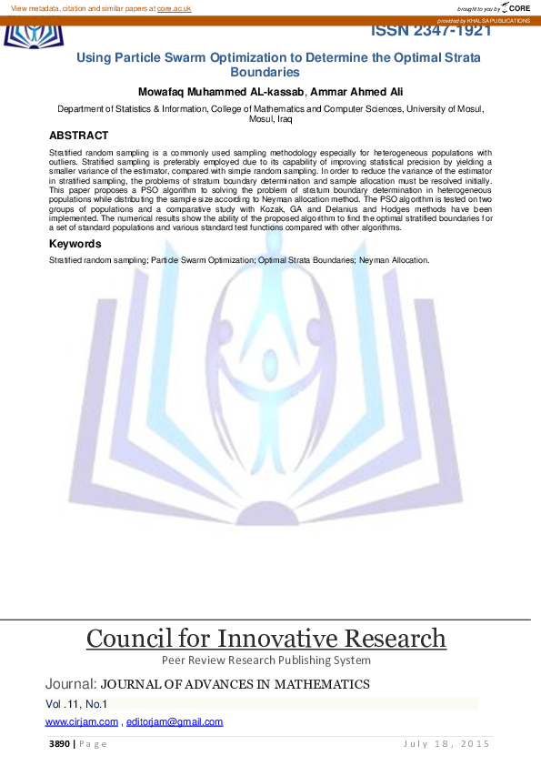 Pdf Using Particle Swarm Optimization To Determine The Optimal Strata Boundaries