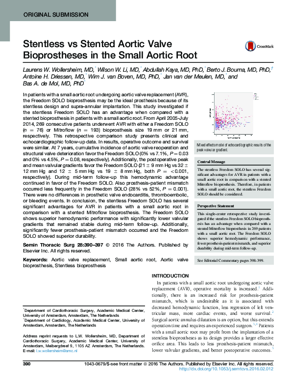 (PDF) Stentless vs Stented Aortic Valve Bioprostheses in the Small ...