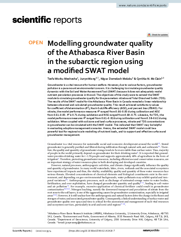 (PDF) Modelling groundwater quality of the Athabasca River Basin in the subarctic region using a ...
