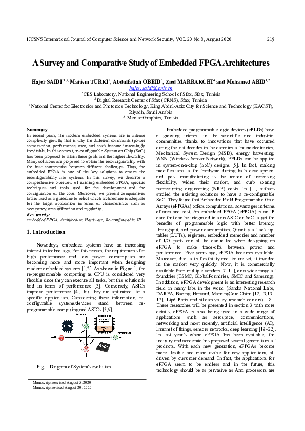 (PDF) A Survey and Comparative Study of Embedded FPGA Architectures