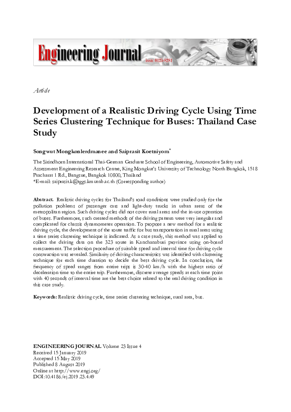 Pdf Development Of A Realistic Driving Cycle Using Time Series Clustering Technique For Buses