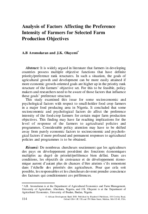 (PDF) Analysis of Factors Affecting the Preference Intensity of Farmers ...