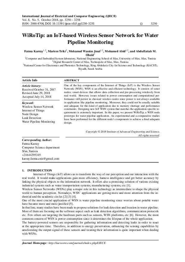 (PDF) WiRoTip: an IoT-based Wireless Sensor Network for Water Pipeline ... (PDF) WiRoTip: an IoT-based Wireless Sensor Network for Water Pipeline ...