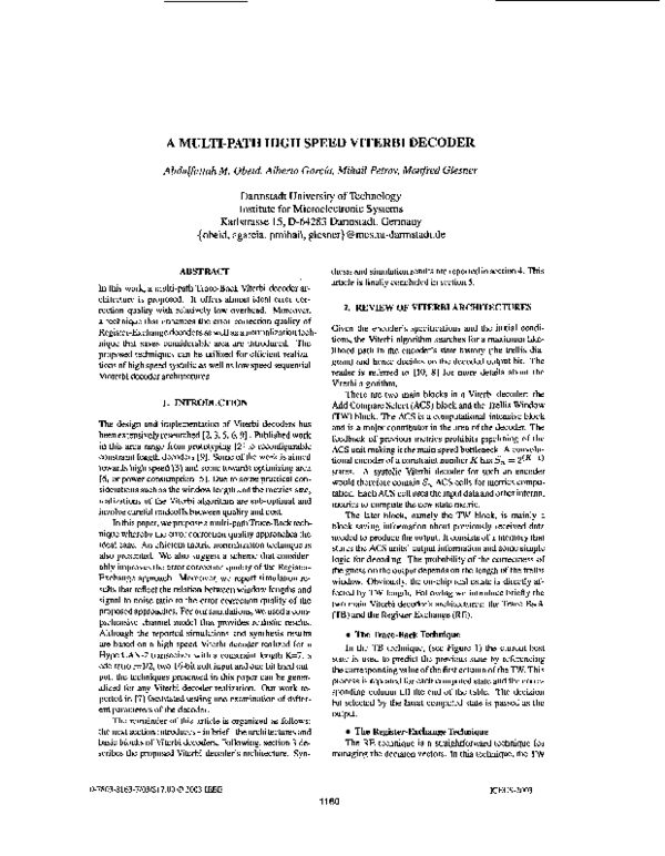 (PDF) A multi-path high speed Viterbi decoder