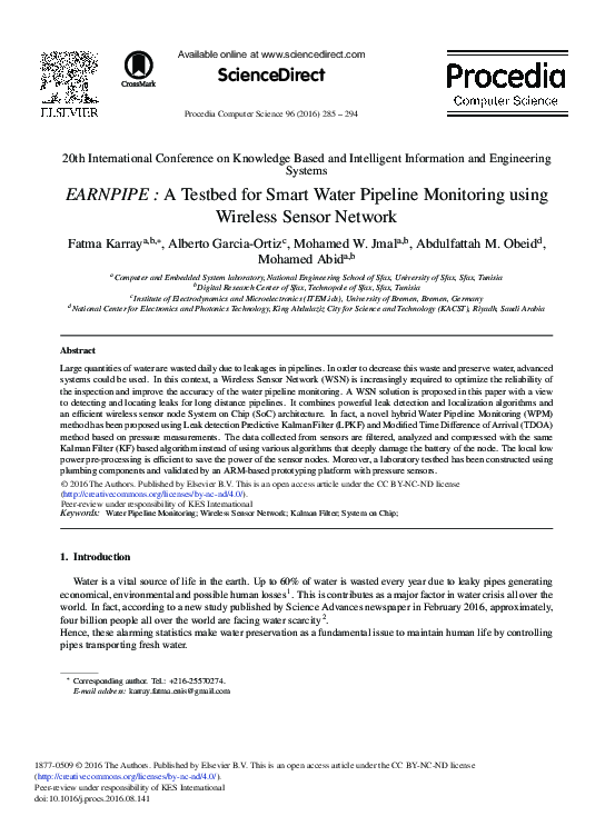 (PDF) EARNPIPE: A Testbed for Smart Water Pipeline Monitoring Using ...