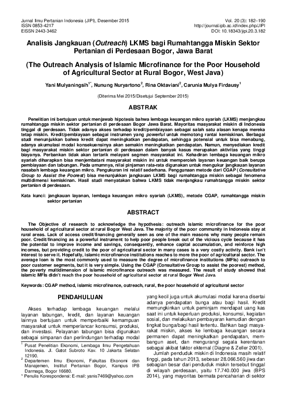 (PDF) The Outreach Analysis of Islamic Microfinance for the Poor Household of Agricultural ...
