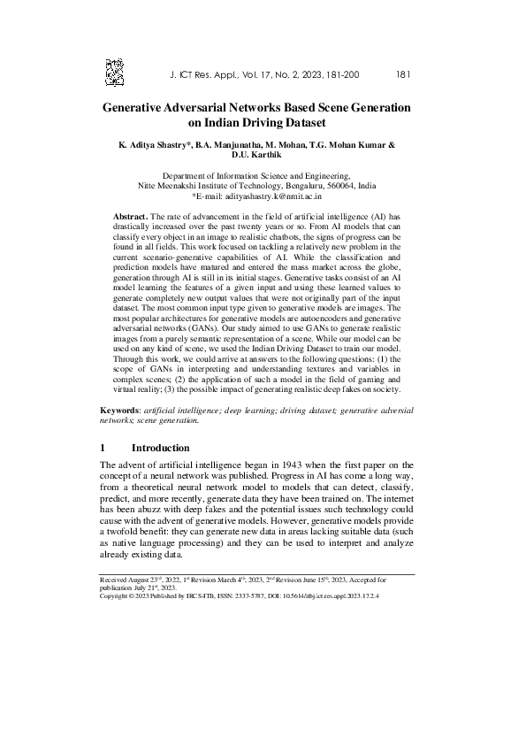 (PDF) Generative Adversarial Networks Based Scene Generation on Indian Driving Dataset