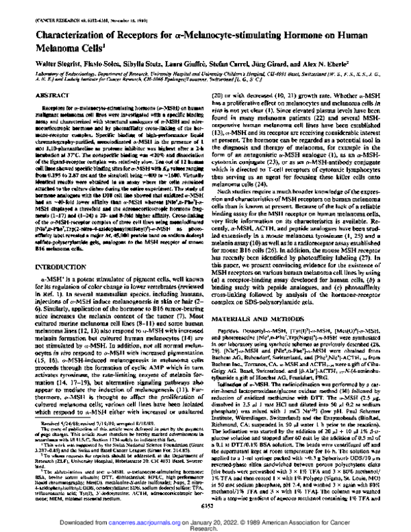 (PDF) Receptors for Melanocyte‐Stimulating Hormone on Melanoma Cellsa ...