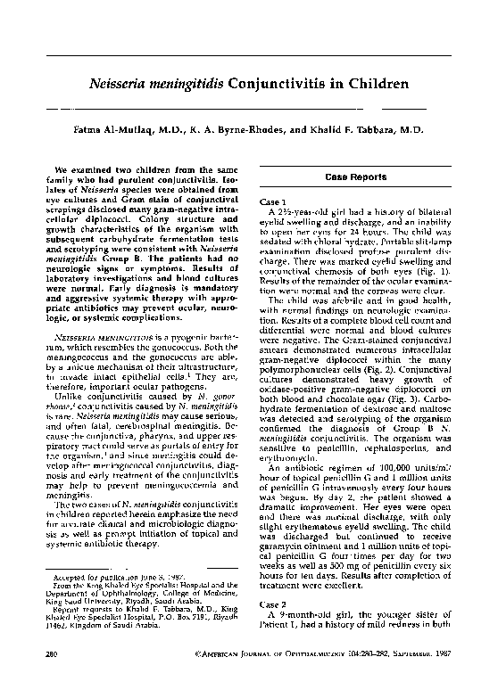(PDF) Neisseria meningitidis Conjunctivitis in Children