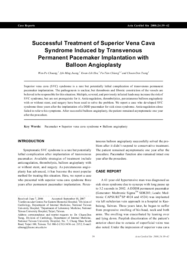 (PDF) Successful Treatment of Superior Vena Cava Syndrome Induced by ...