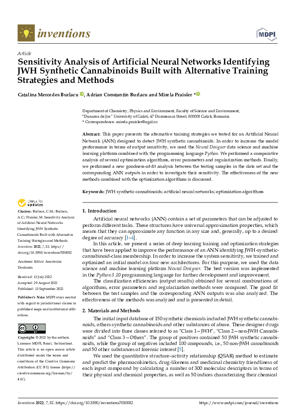 (PDF) Sensitivity Analysis of Artificial Neural Networks Identifying JWH Synthetic Cannabinoids ...