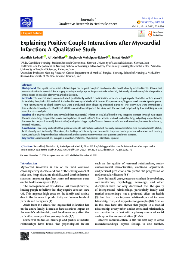 (PDF) Explaining Positive Couple Interactions after Myocardial Infarction: A Qualitative Study