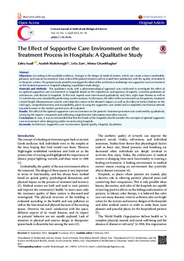 (PDF) Supportive Care Environment's Impact on Hospital Treatment