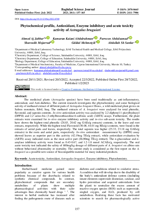 (PDF) Phytochemical profile, Antioxidant, Enzyme inhibitory and acute toxicity activity of ...