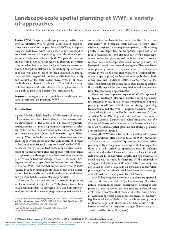 (PDF) Landscape-scale spatial planning at WWF: a variety of approaches