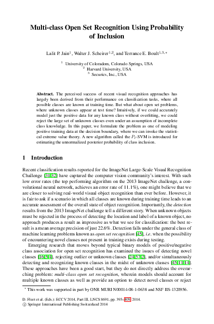 (PDF) Multi-class Open Set Recognition Using Probability of Inclusion | Lalit Jain - Academia.edu