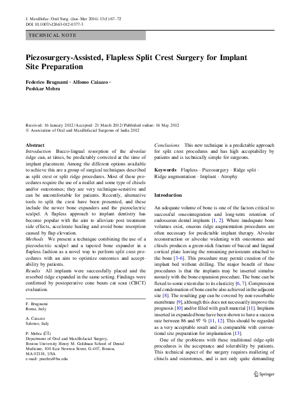(PDF) Flapless Split Crest Surgery with Piezosurgery