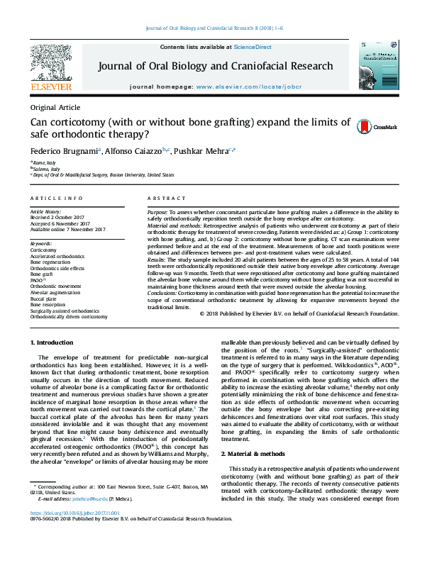 (PDF) Can corticotomy (with or without bone grafting) expand the limits ...