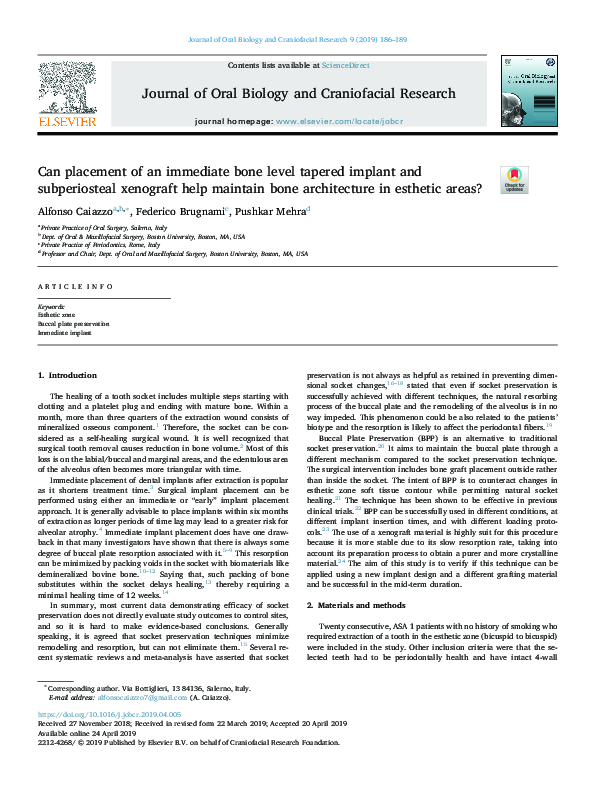 (PDF) Can placement of an immediate bone level tapered implant and ...