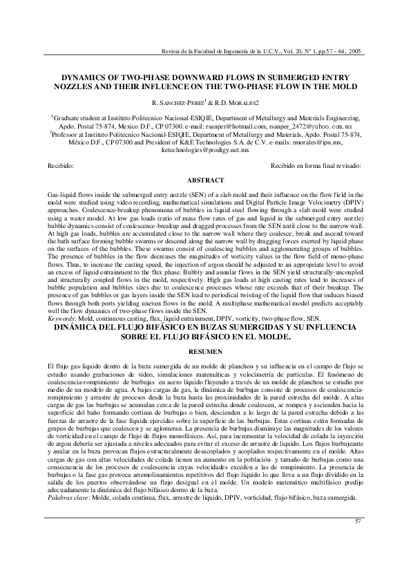 (PDF) Dynamics of two-phase downwards flows in submerged entry nozzles and its influence on the ...