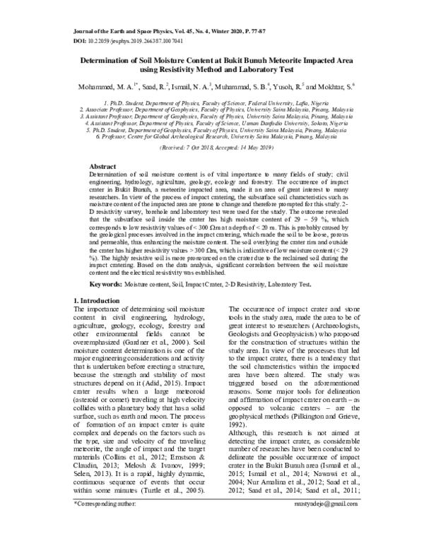 Determination of Soil Moisture Content at Bukit Bunuh Meteorite ...