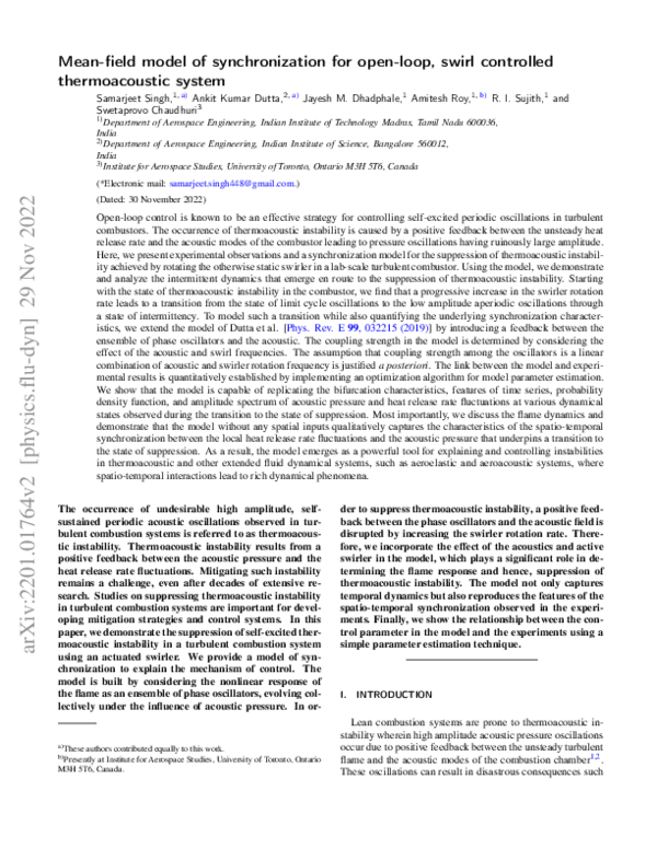 Pdf Mean Field Model Of Synchronization For Open Loop Swirl