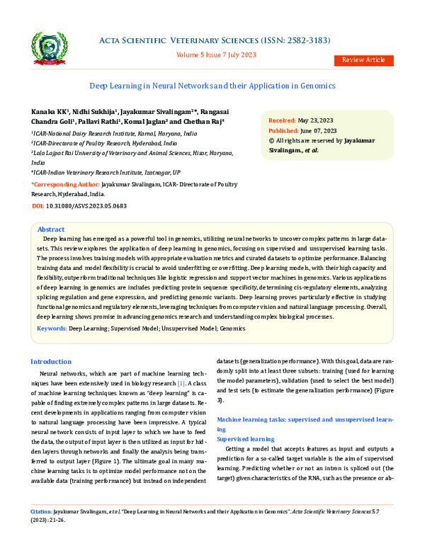 (PDF) Deep Learning in Neural Networks and their Application in Genomics