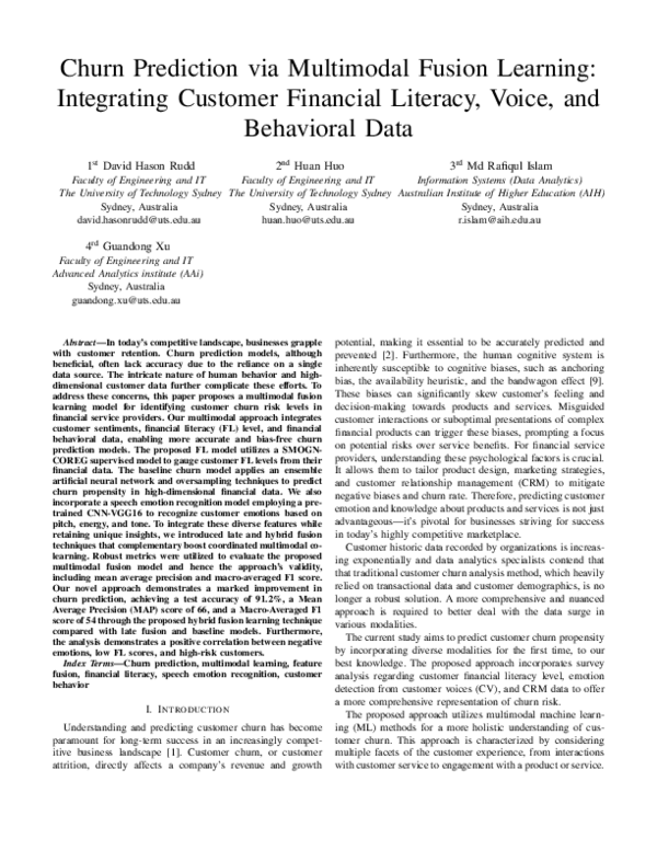 (PDF) Churn Prediction via Multimodal Fusion Learning: Integrating Customer Financial Literacy ...