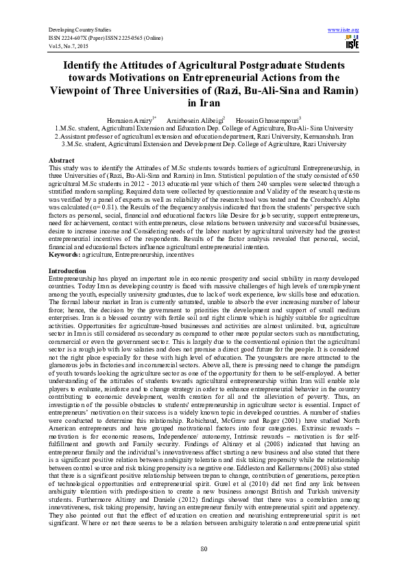 (PDF) Identify the Attitudes of Agricultural Postgraduate Students towards Motivations on ...
