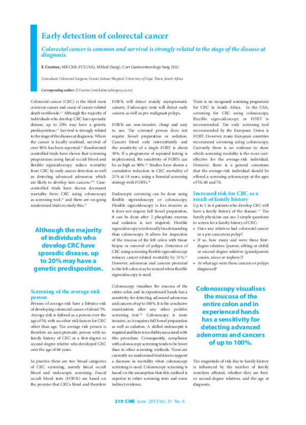 (PDF) The early detection of colorectal cancer