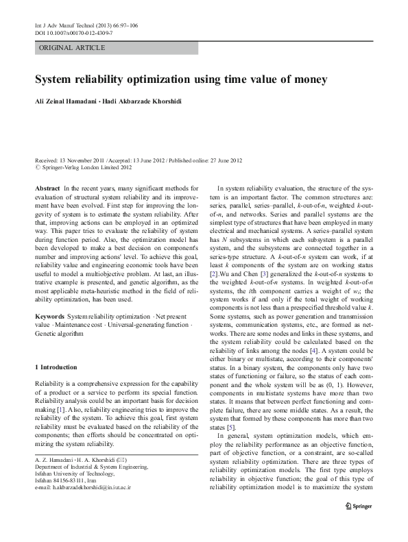 (PDF) System reliability optimization using time value of money