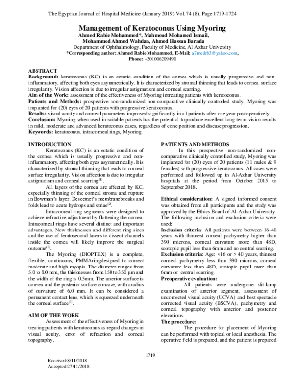 (PDF) Management of Keratoconus Using Myoring