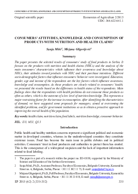 (PDF) Consumers' attitudes, knowledge and consumption of products with ...