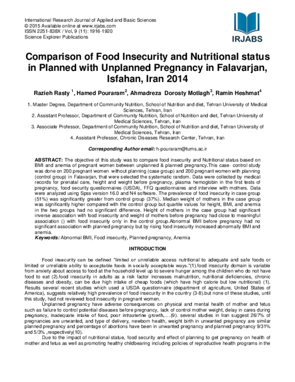 (PDF) Comparison of Food Insecurity and Nutritional status in Planned ...