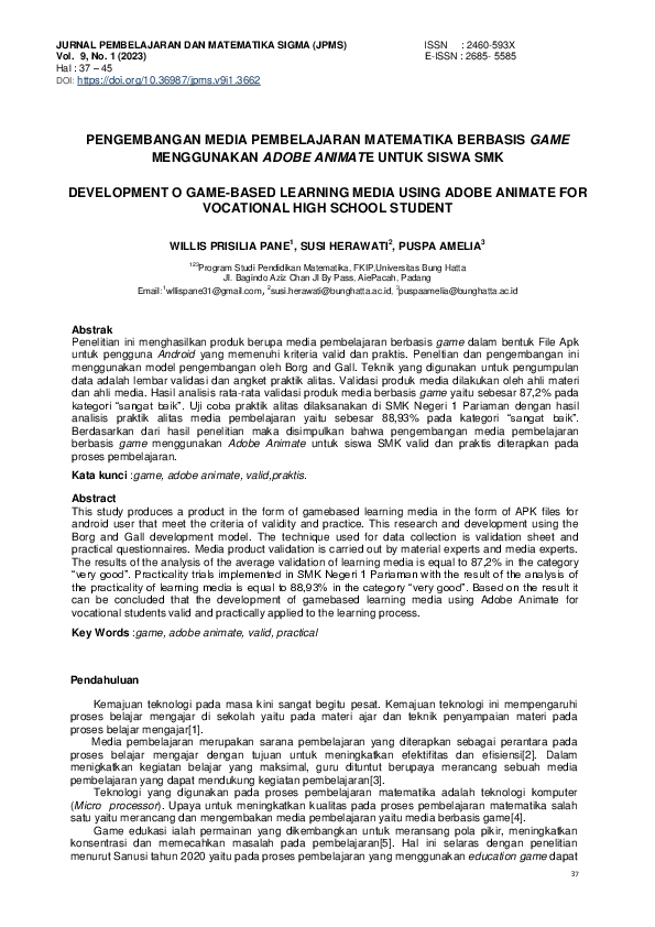 (PDF) Pengembangan Media Pembelajaran Matematika Berbasis Game Menggunakan Adobe Animate untuk ...