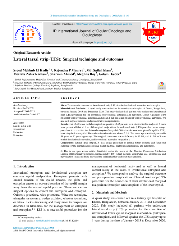 (PDF) Lateral tarsal strip (LTS): Surgical technique and outcomes