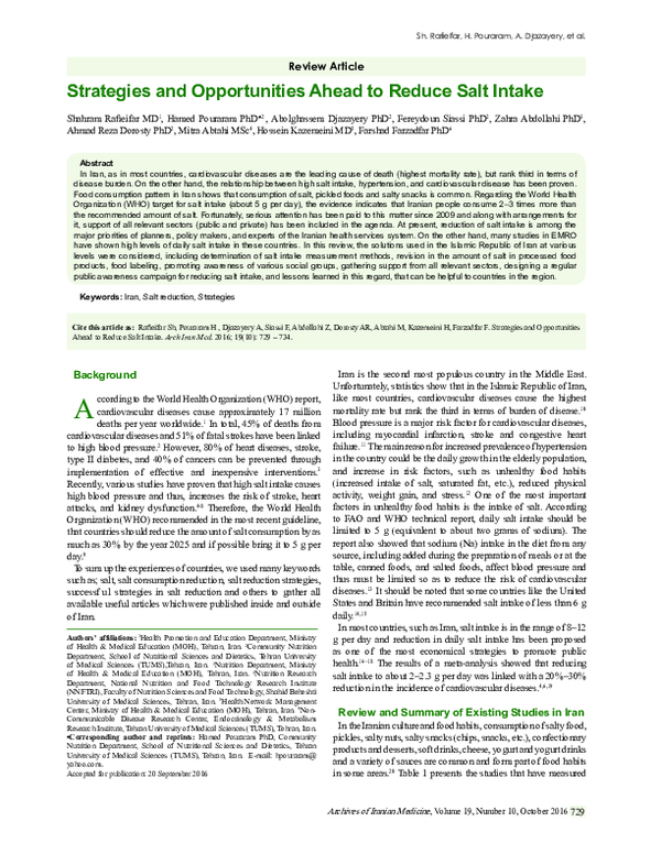 (PDF) Strategies and Opportunities Ahead to Reduce Salt Intake | Hamed ...