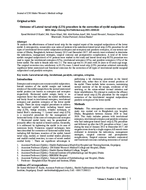 (PDF) Outcome of Lateral tarsal strip (LTS) procedure in the correction ...