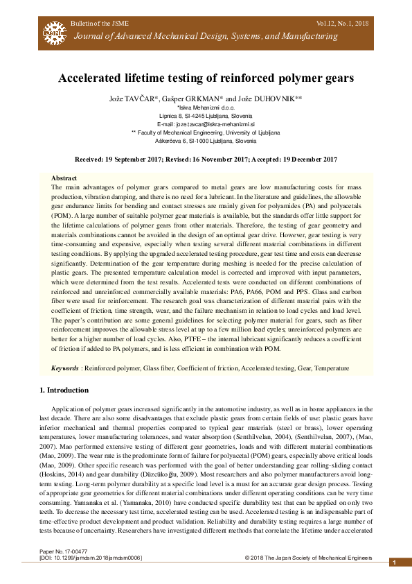 (PDF) Accelerated Lifetime Testing of Reinforced Polymer Gears