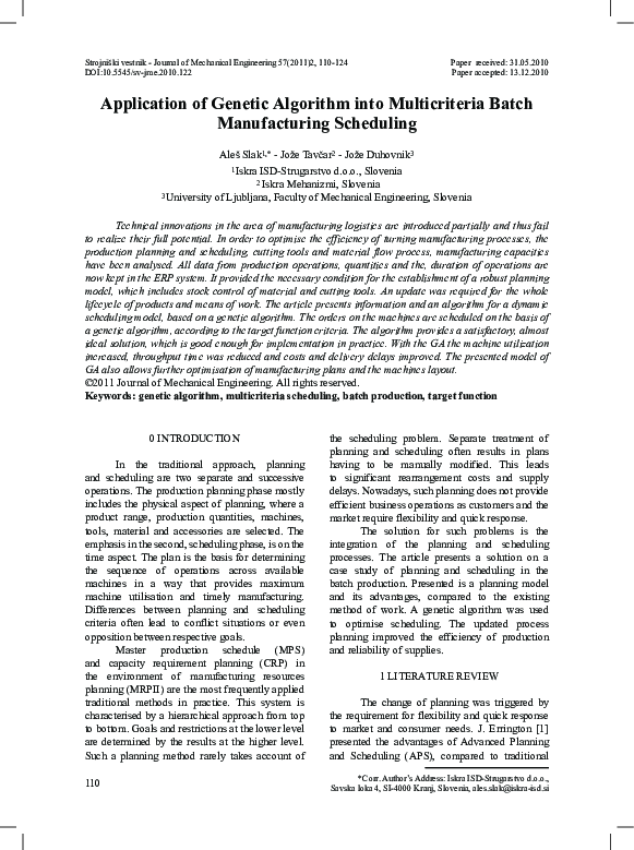 (PDF) Application of Genetic Algorithm into Multicriteria Batch Manufacturing Scheduling